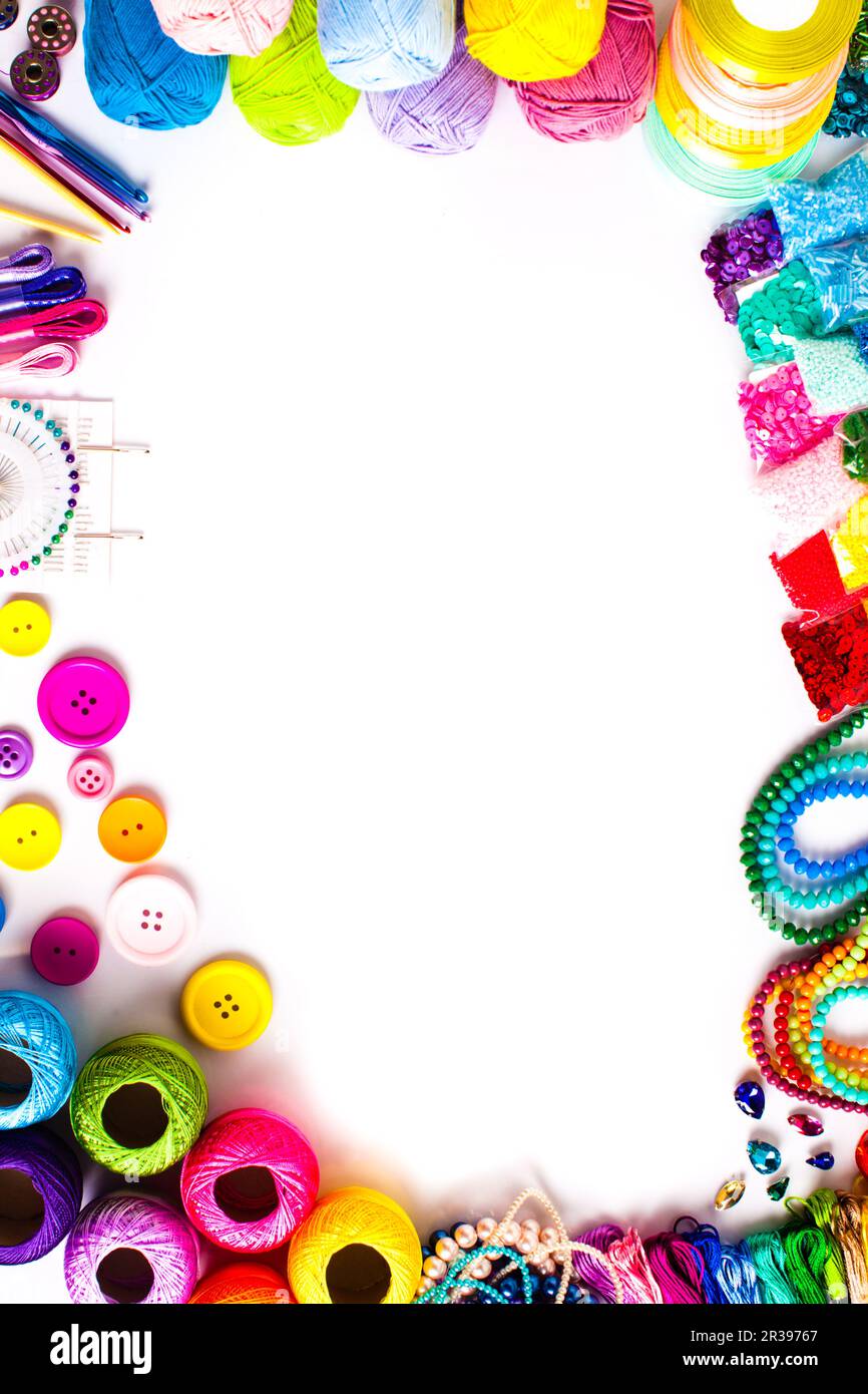 Organizing DIY craft elements top view frame Stock Photo - Alamy