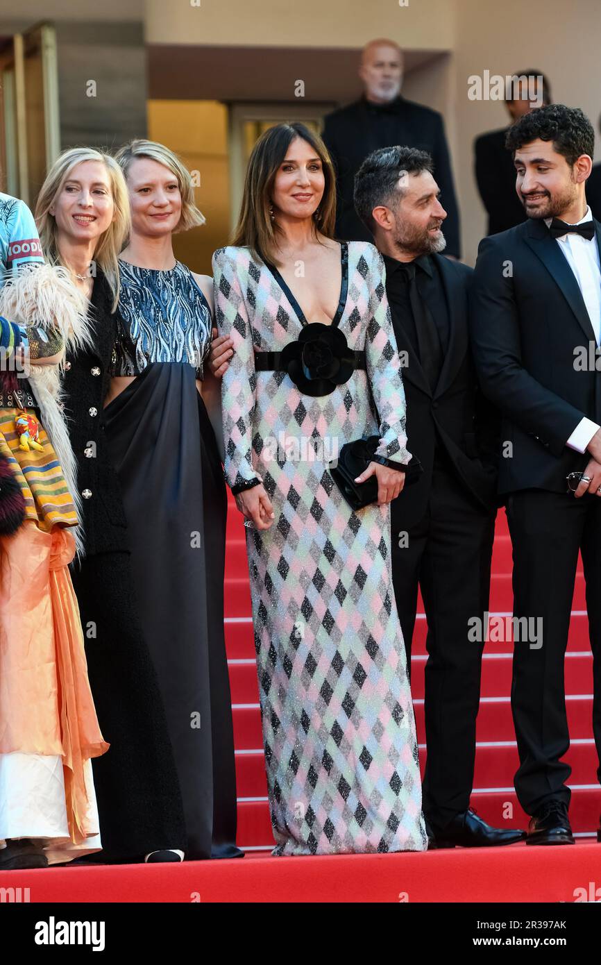 Italy. 22nd May, 2023. Jessica Hausner, Mia Wasikowska, Elsa Zylberstein, Mathieu Demy, Amir El ...