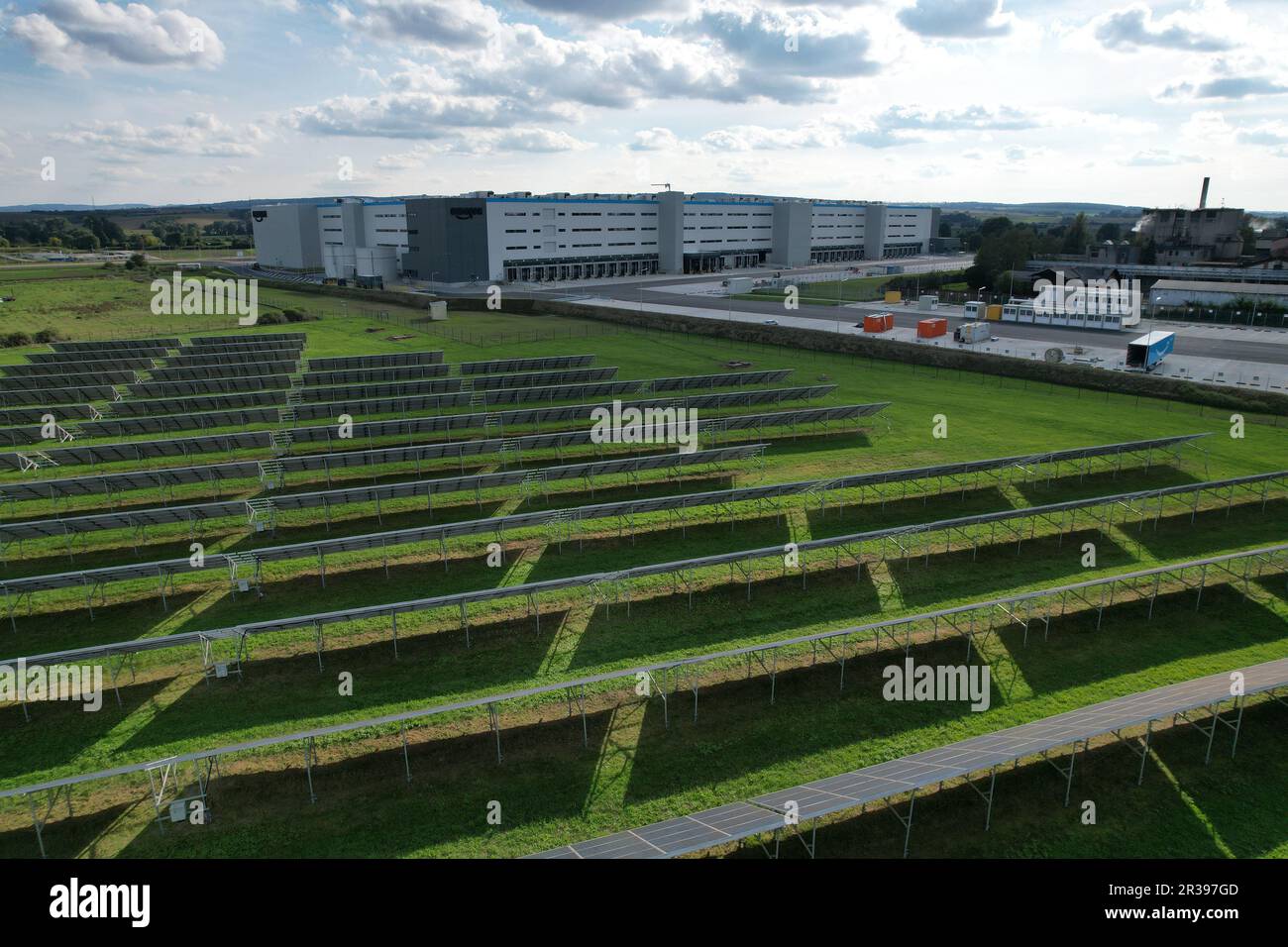 Aerial view of distribution center, drone photo of industrial logistics ...