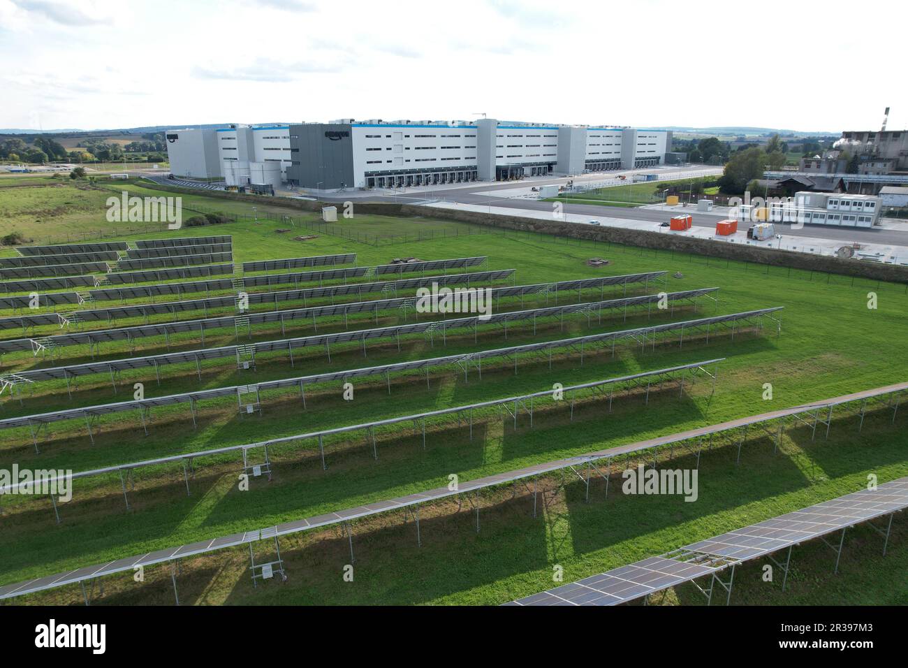 Aerial view of distribution center, drone photo of industrial logistics ...