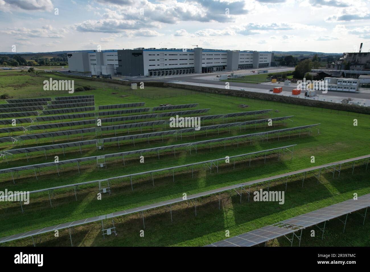 Aerial view of distribution center, drone photo of industrial logistics ...