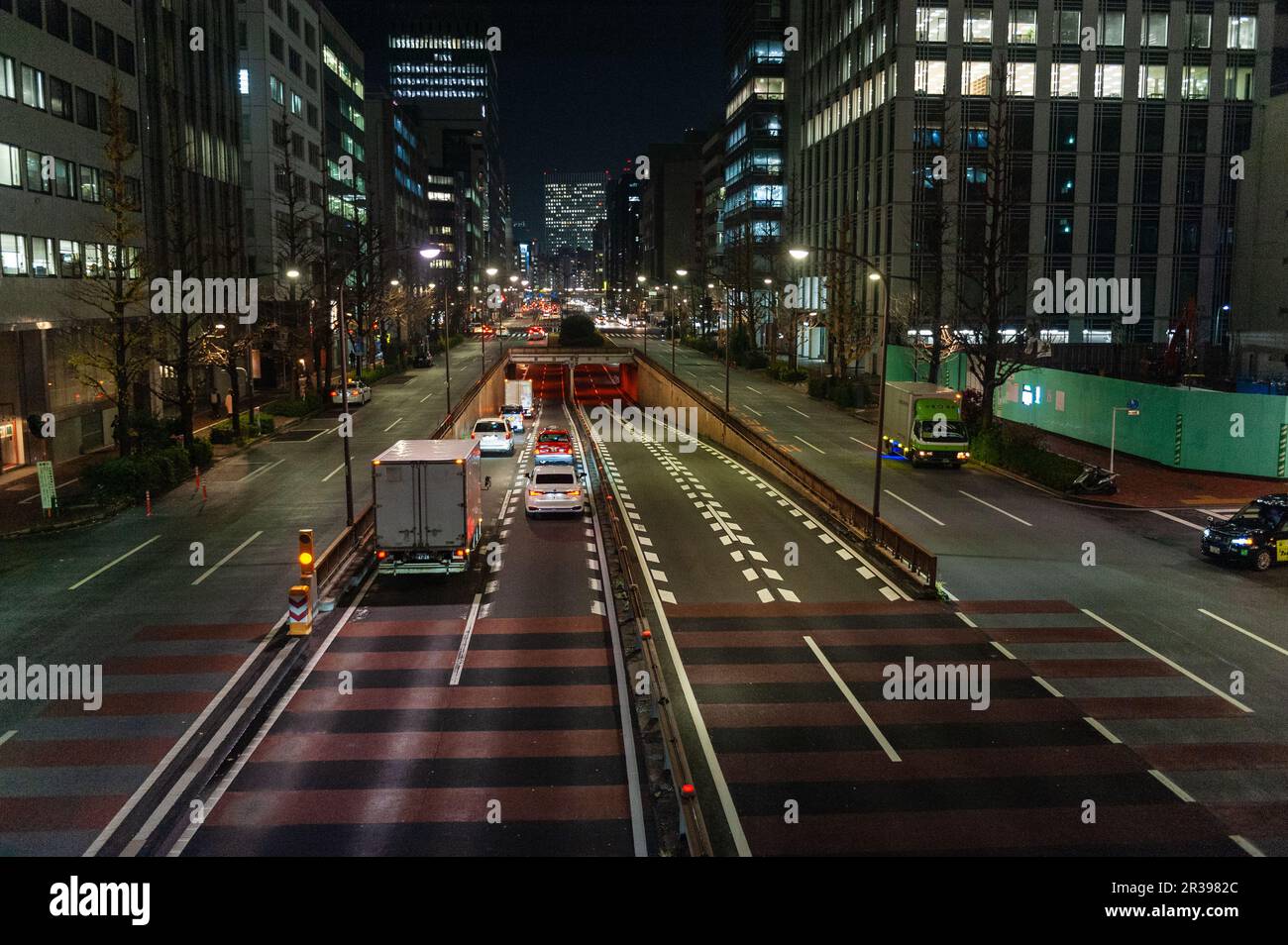 Tokyo, Japan - January 8, 2020. Overview of a busy highway entering a ...