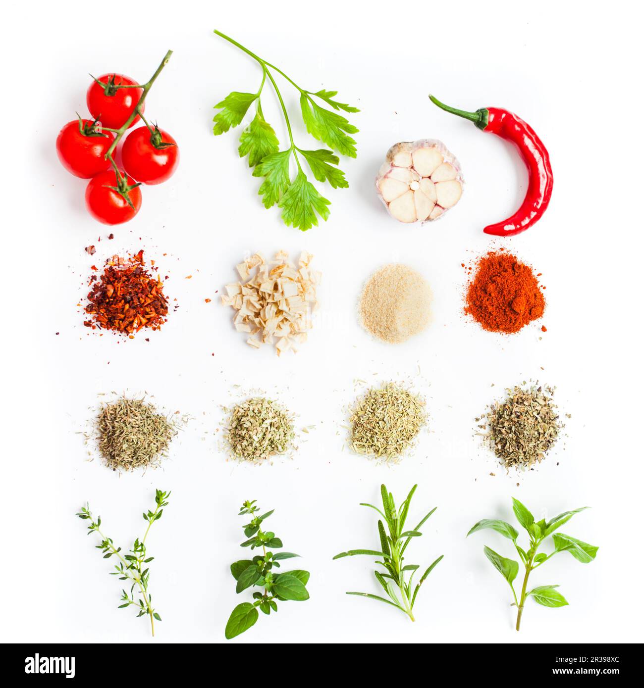 Dries and fresh herb twigs and some vegetables Stock Photo - Alamy