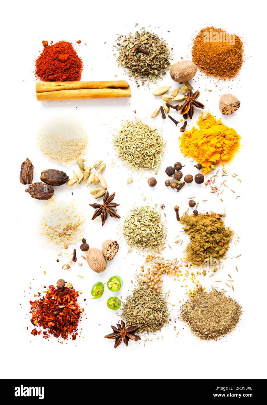 Dry herbs and spices top view, beautiful food Stock Photo - Alamy