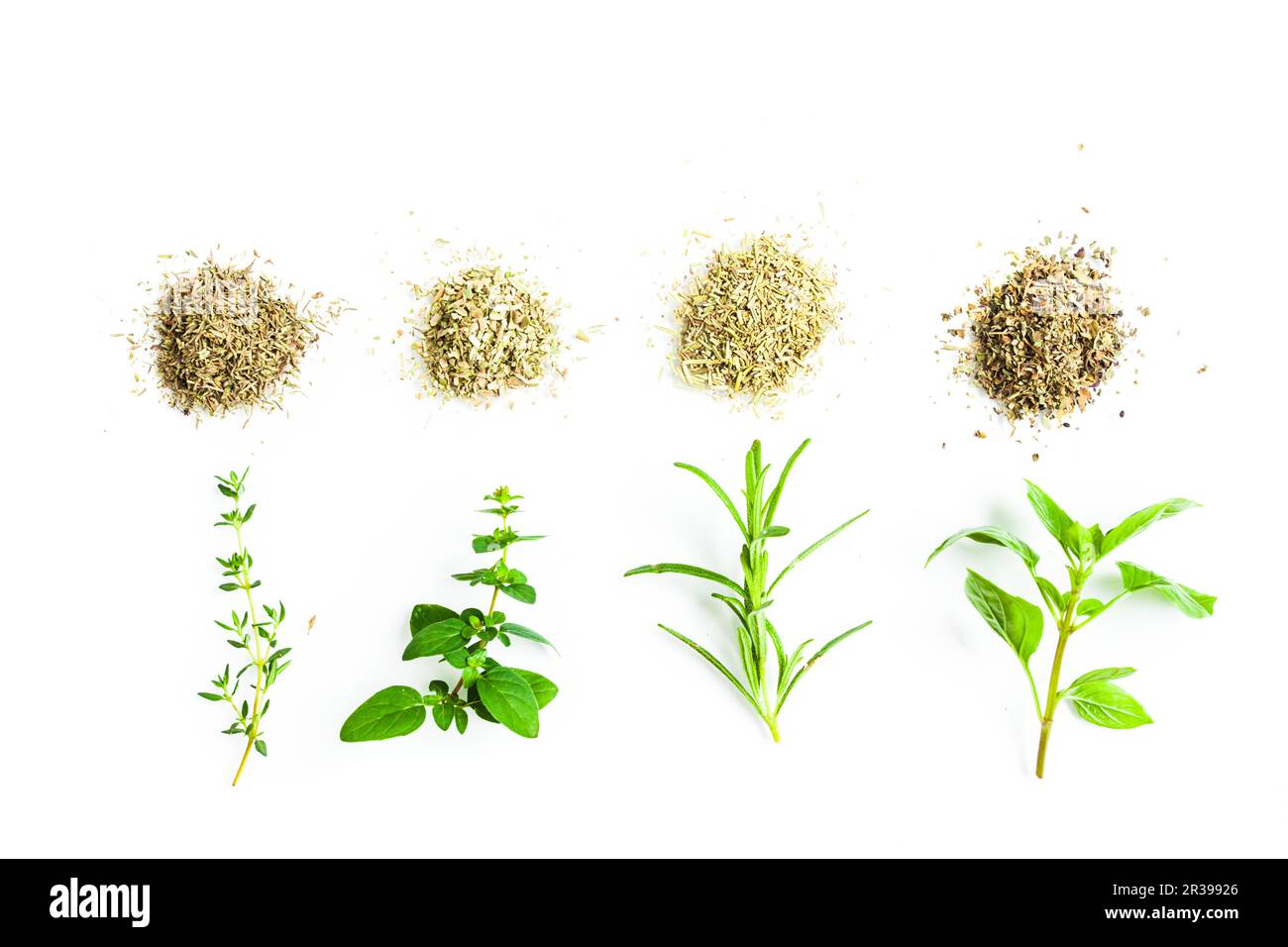 Traditional herbs for italian cuisine. Dries and fresh herbs Stock ...