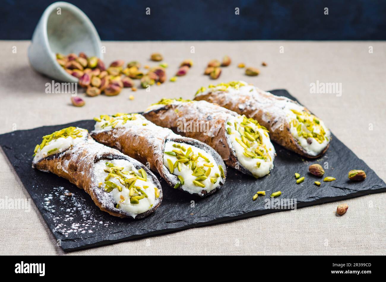 Italian sicilian cannoli with sweet ricotta cheese, chocolate chips and ...