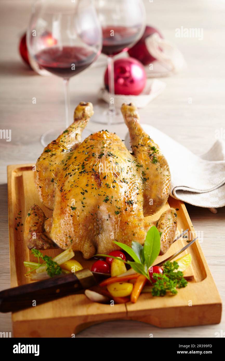 Roasted baby turkey with stir-fried vegetables Stock Photo - Alamy