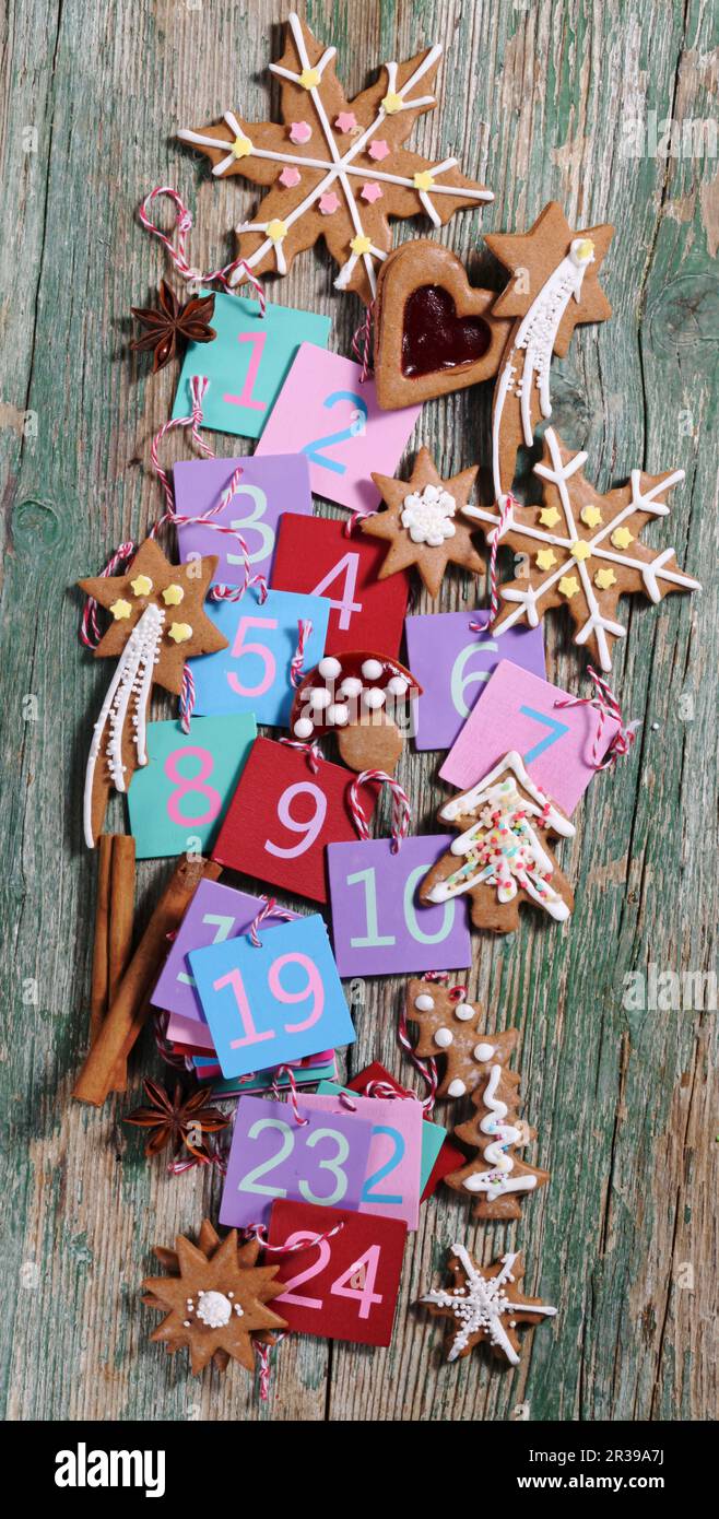 Gingerbread biscuits with an Advent calendar Stock Photo - Alamy