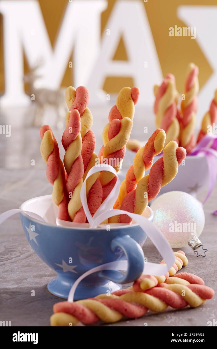 Baked two tone candy canes with a bow Stock Photo - Alamy