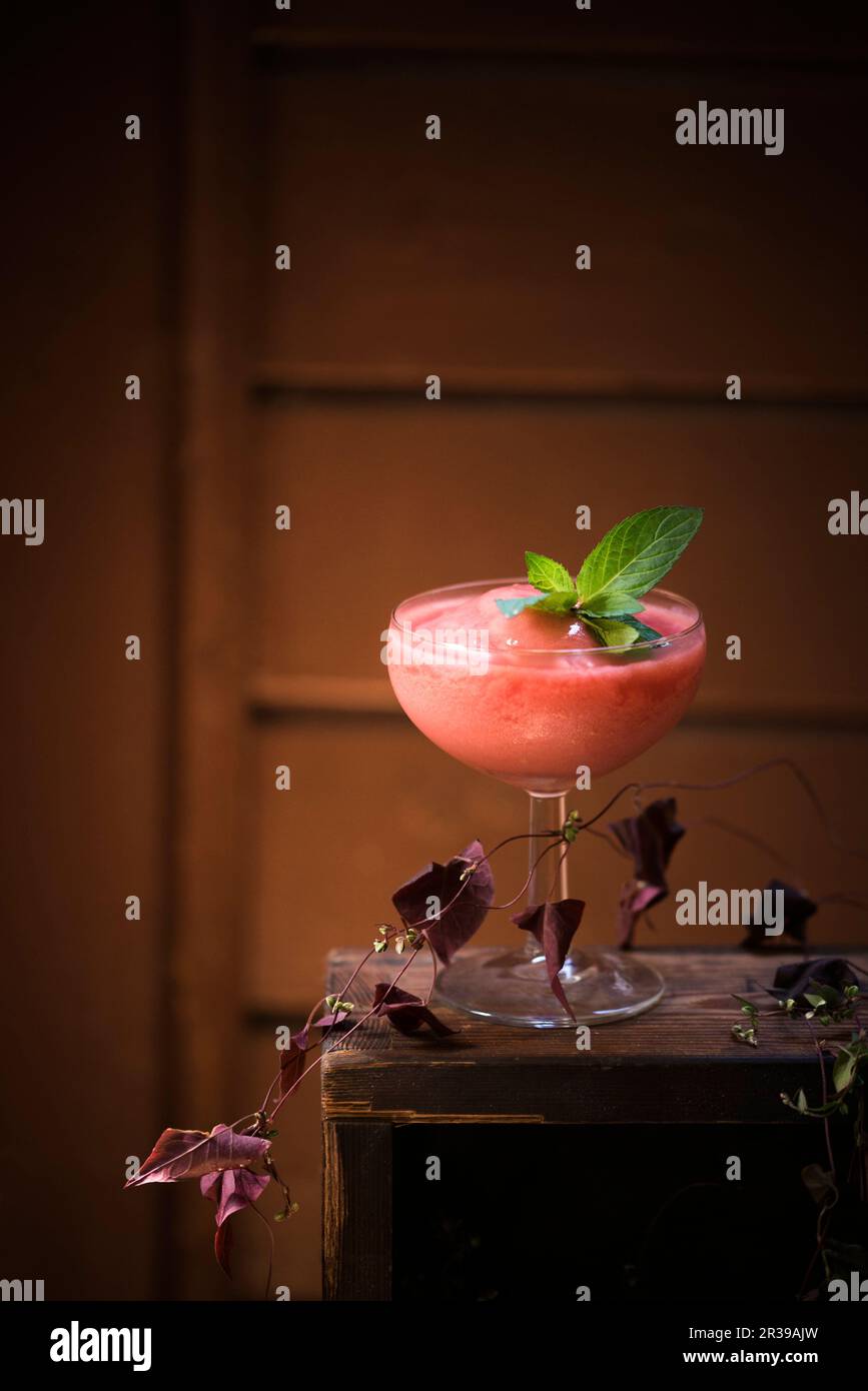 A frozen cocktail of watermelon, raspberries, gin and wine Stock Photo ...