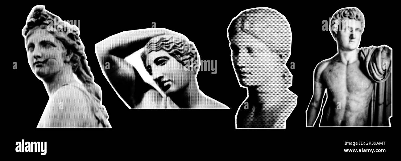Halftone Greece modern statues. Collage design elements in trendy ...