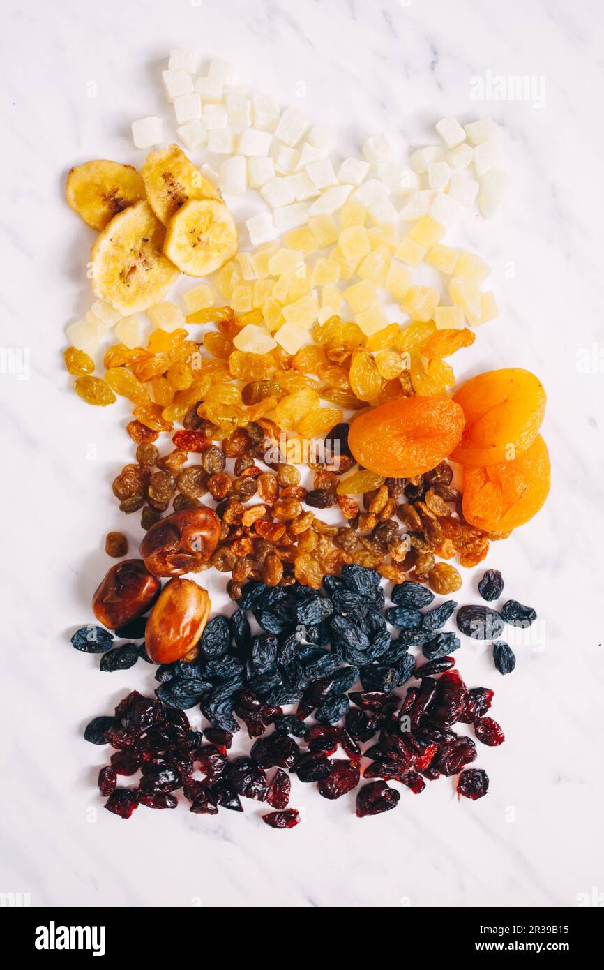 Set of fried fruits scattered on the table Stock Photo - Alamy