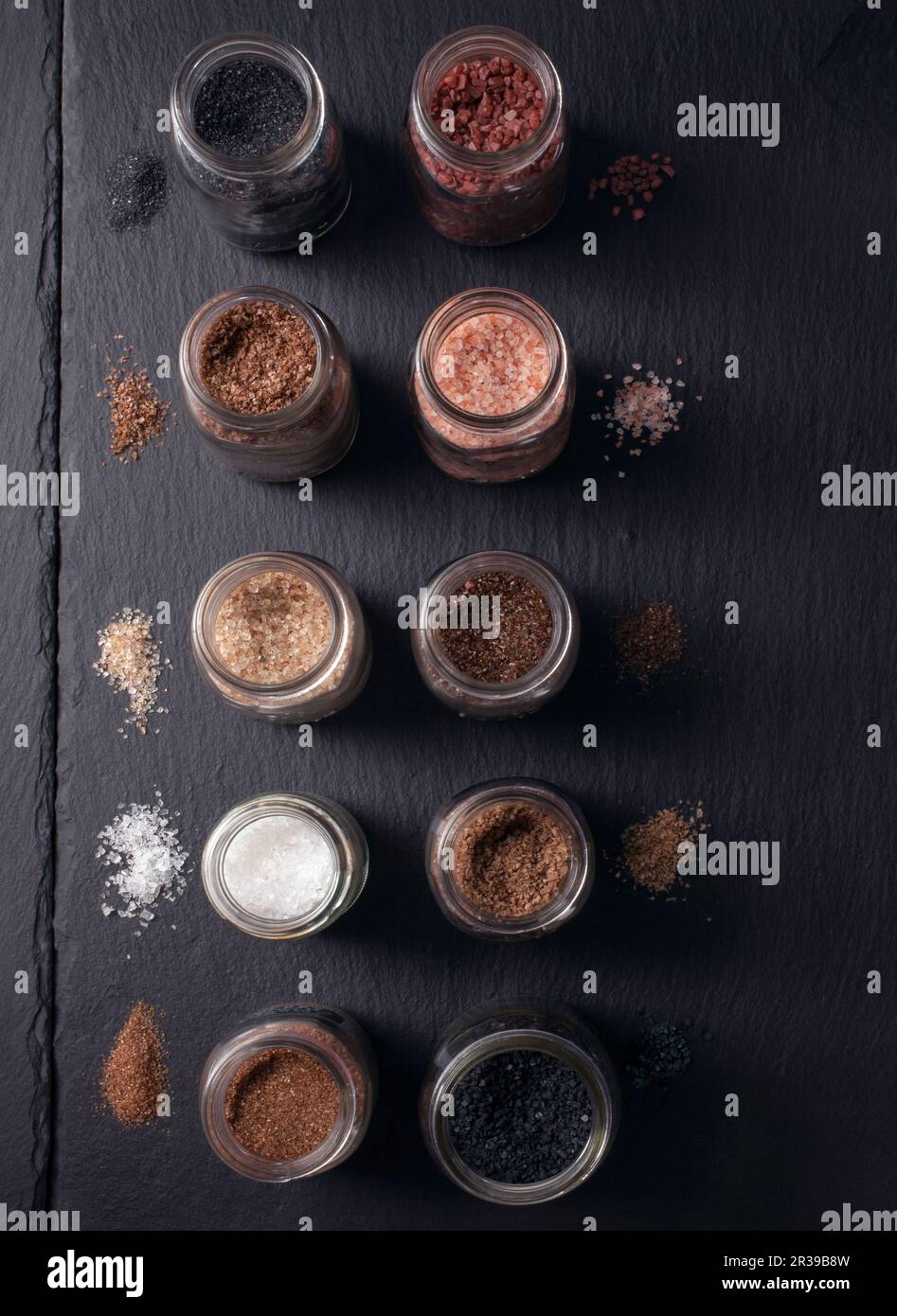 Various Types and Colors of Course Salt in Jars Stock Photo - Alamy