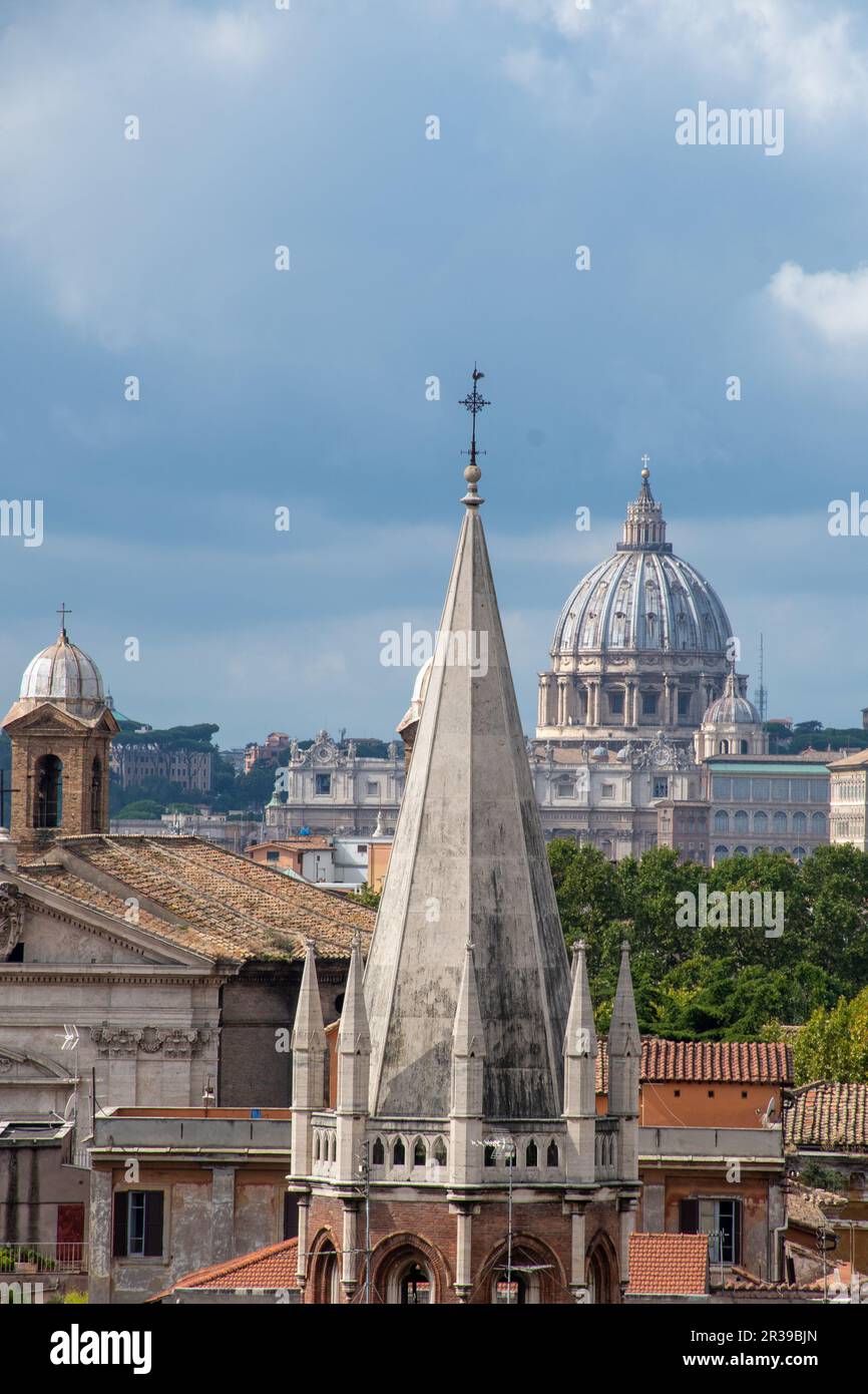 St Peters Rome viewed across the city from villa borghese park with ...