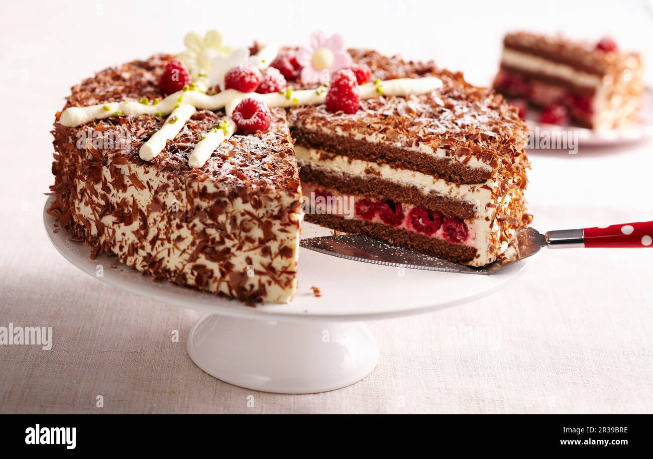 Raspberry Easter cake with a biscuit base Stock Photo - Alamy