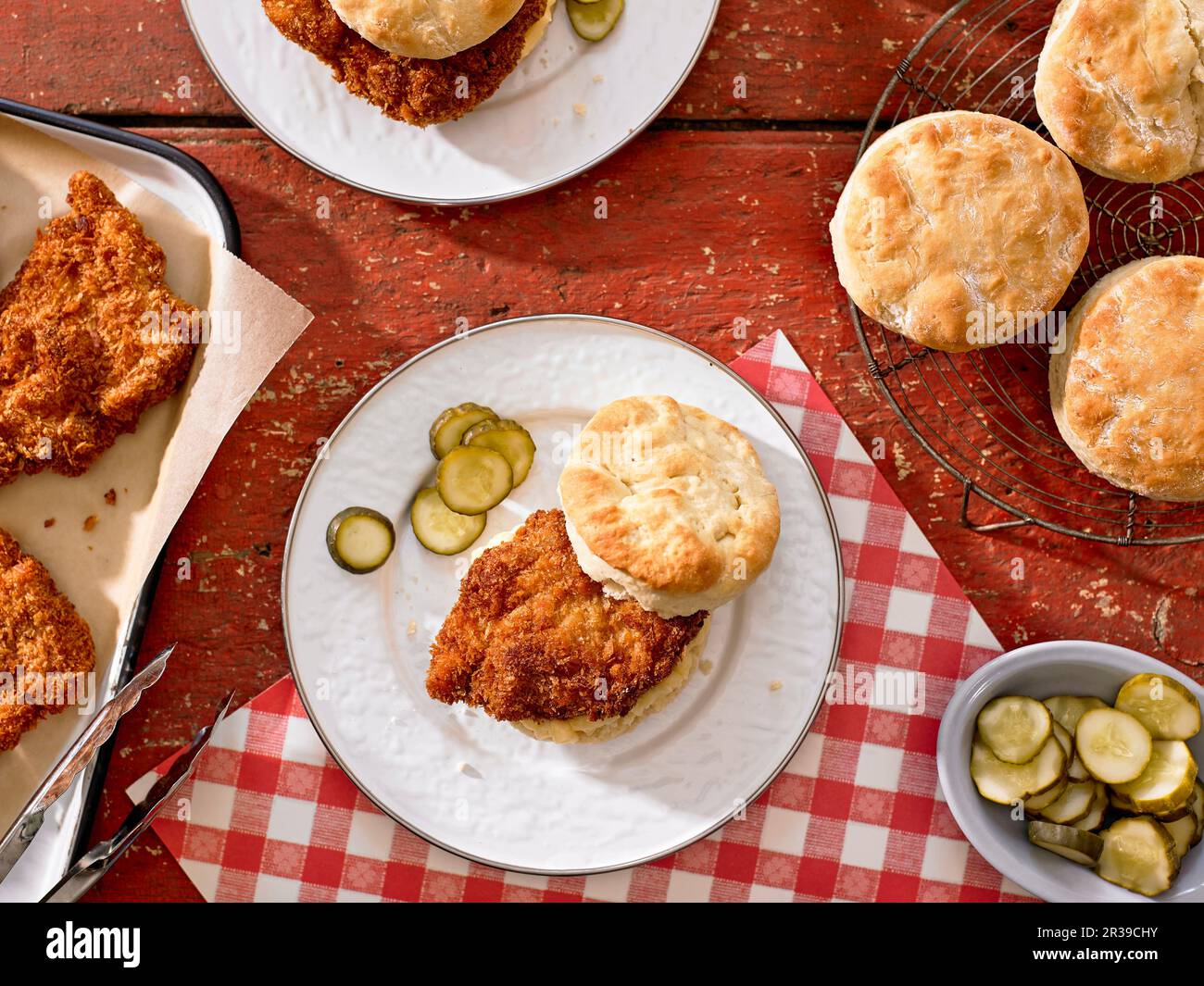 Fried Chicken Biscuits With Hot Honey Butter Stock Photo - Alamy