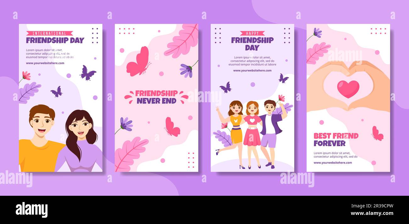 Happy Friendship Day Social Media Stories Illustration Cartoon Hand ...