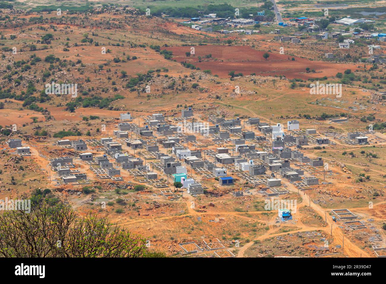 Aerial view of village settlements being built Gooty Fort, Anantpur ...