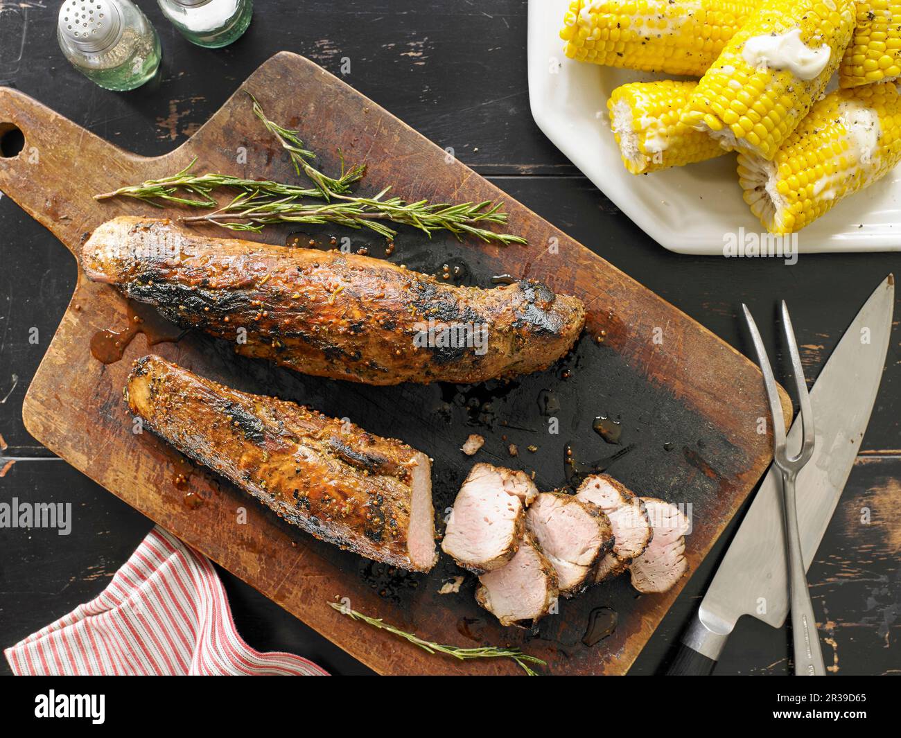 Mustard-Glazed Pork Tenderloin with Corn Stock Photo - Alamy