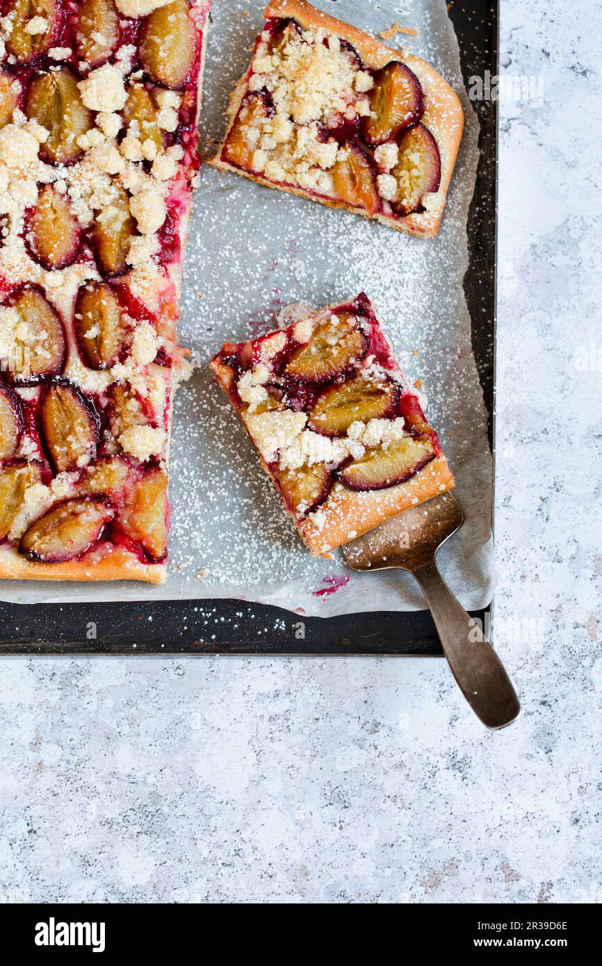 Damson crumble tray bake cake (seen from above Stock Photo - Alamy