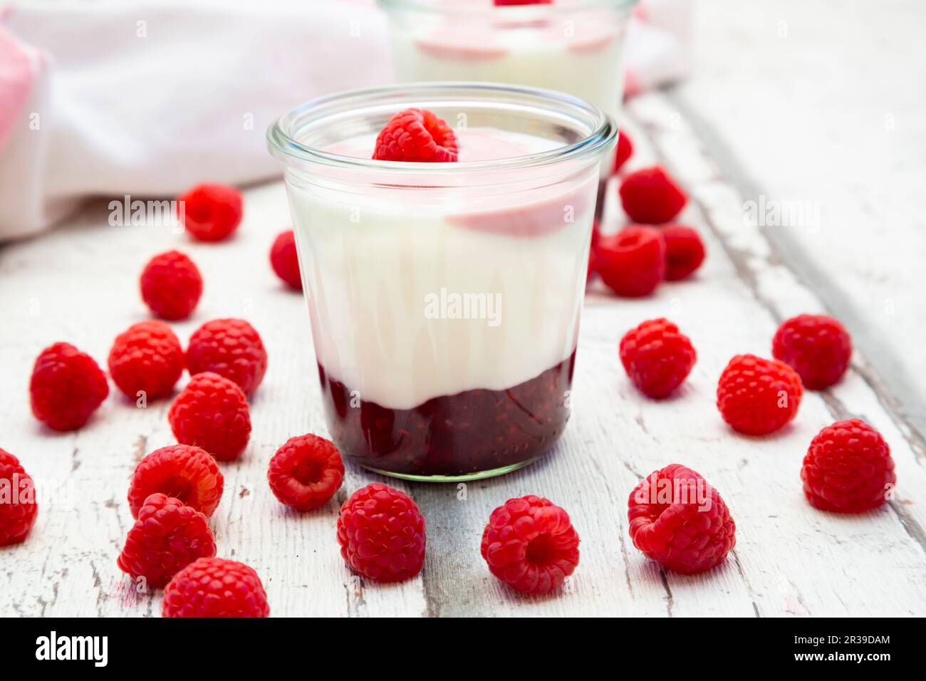 Mascarpone yoghurt with raspberries Stock Photo - Alamy