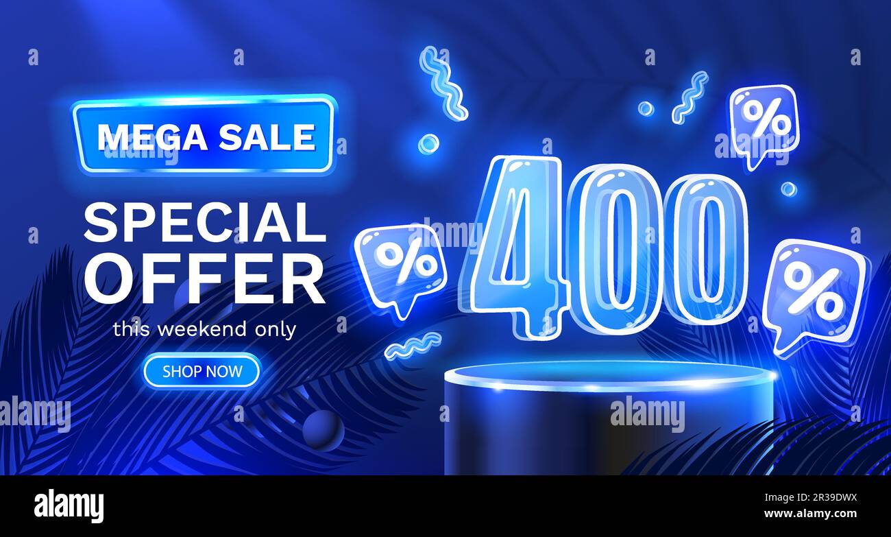 Mega sale special offer, Neon 400 off sale banner. Sign board promotion. Vector Stock Vector ...