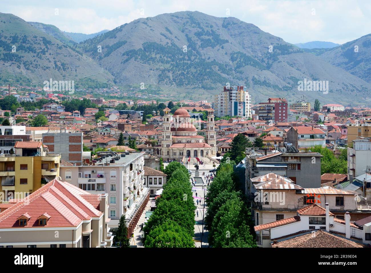 Pedestrian promenade of Korca, Albania Stock Photo - Alamy