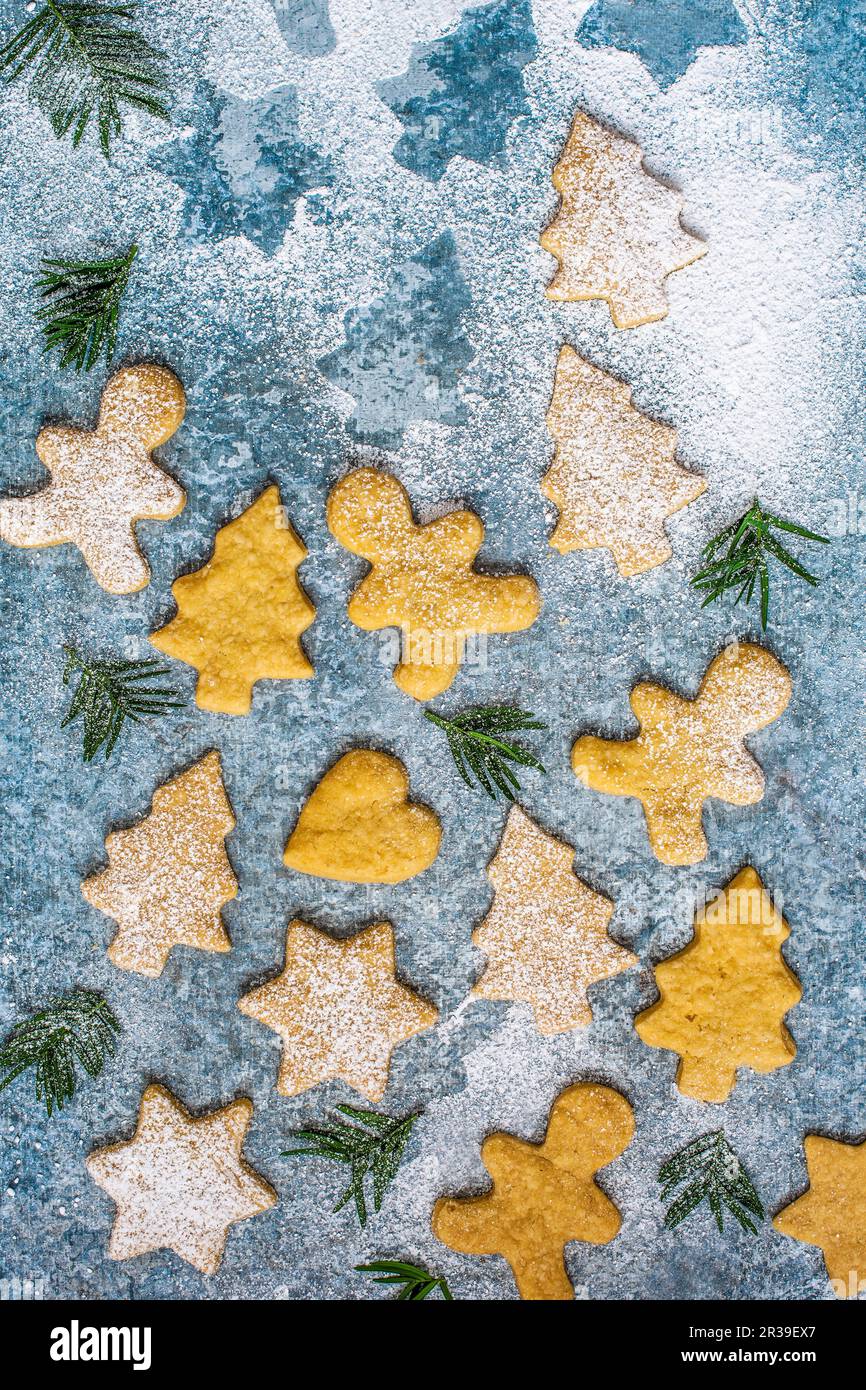 Butter shortbread biscuits with icing sugar, view from above Stock ...