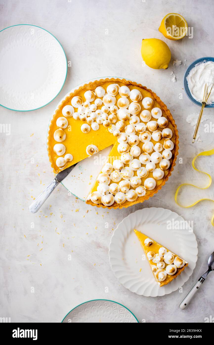 Lemon tart with Italian meringue Stock Photo - Alamy