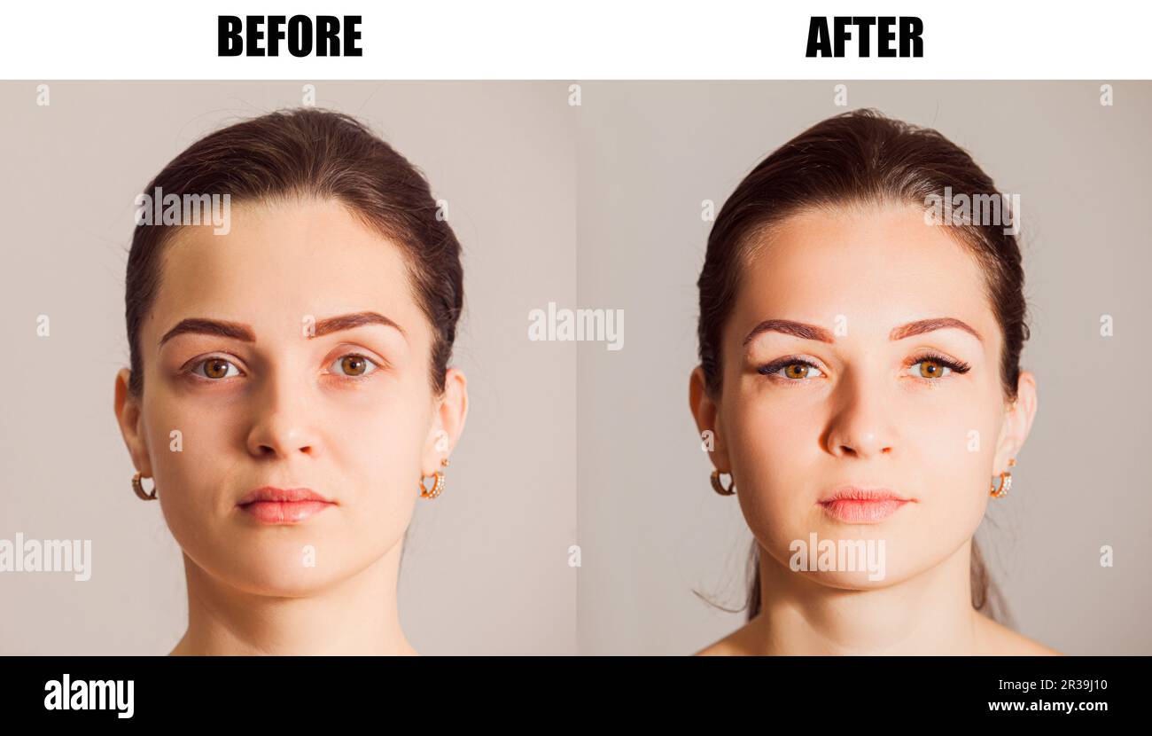 Portrait of beauty model before and after eyelash extension Stock Photo ...