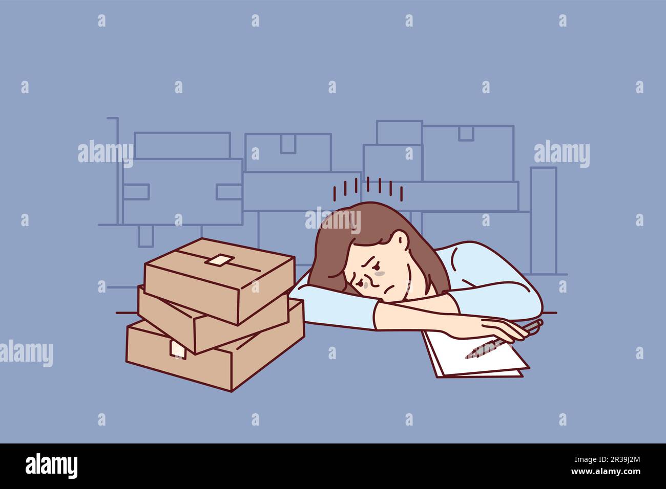 Sad woman packing boxes Stock Vector Images - Alamy