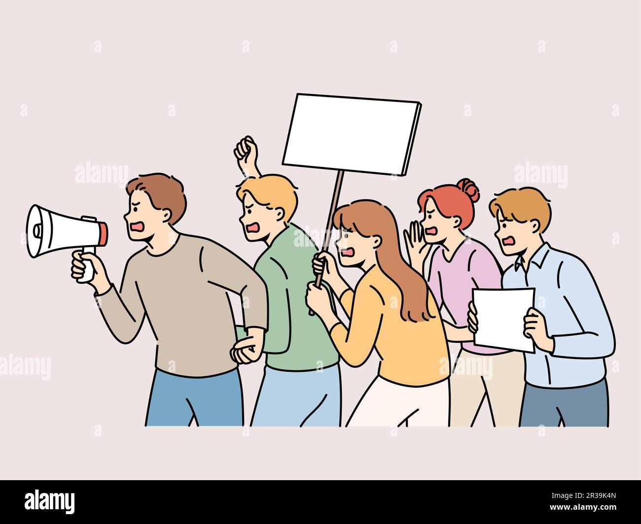 Furious people with megaphone and placards on street protest. Mad ...