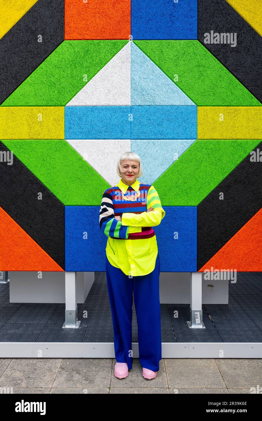 London, UK. 23 Mary 2023. British artist Morag Myerscough with her work ...