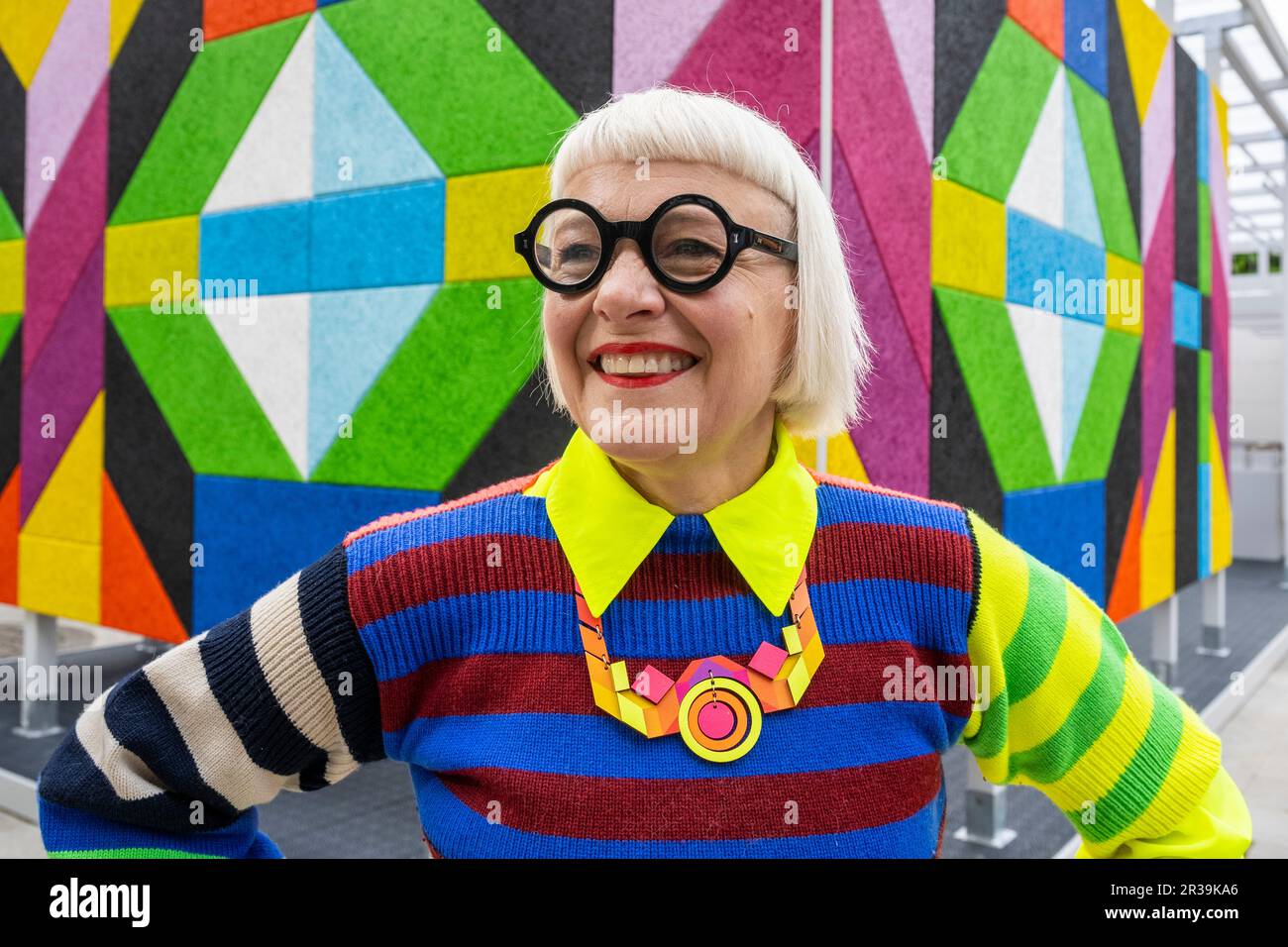 London, UK. 23 Mary 2023. British artist Morag Myerscough with her work ...