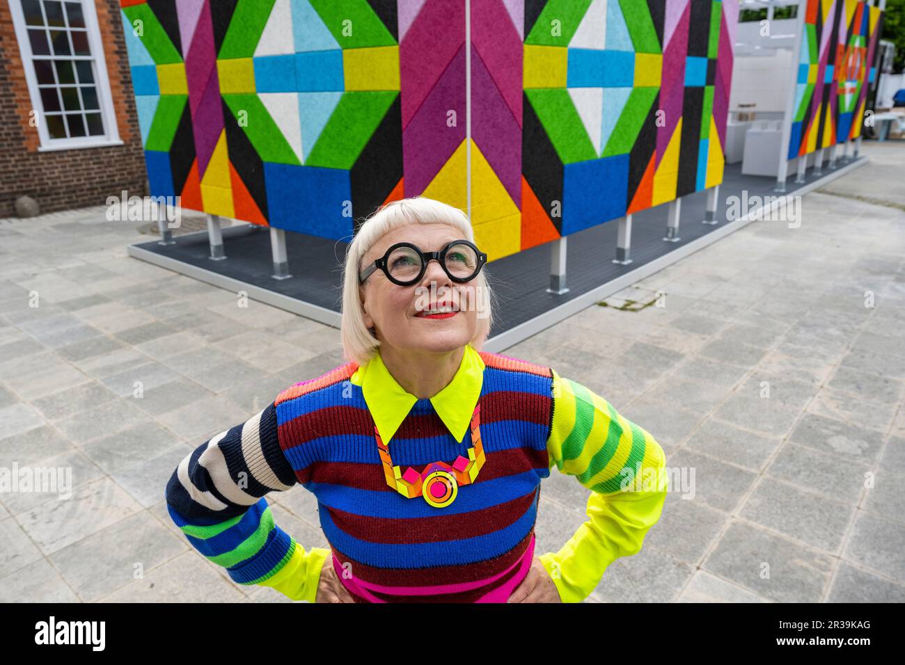 London, UK. 23 Mary 2023. British artist Morag Myerscough with her work ...