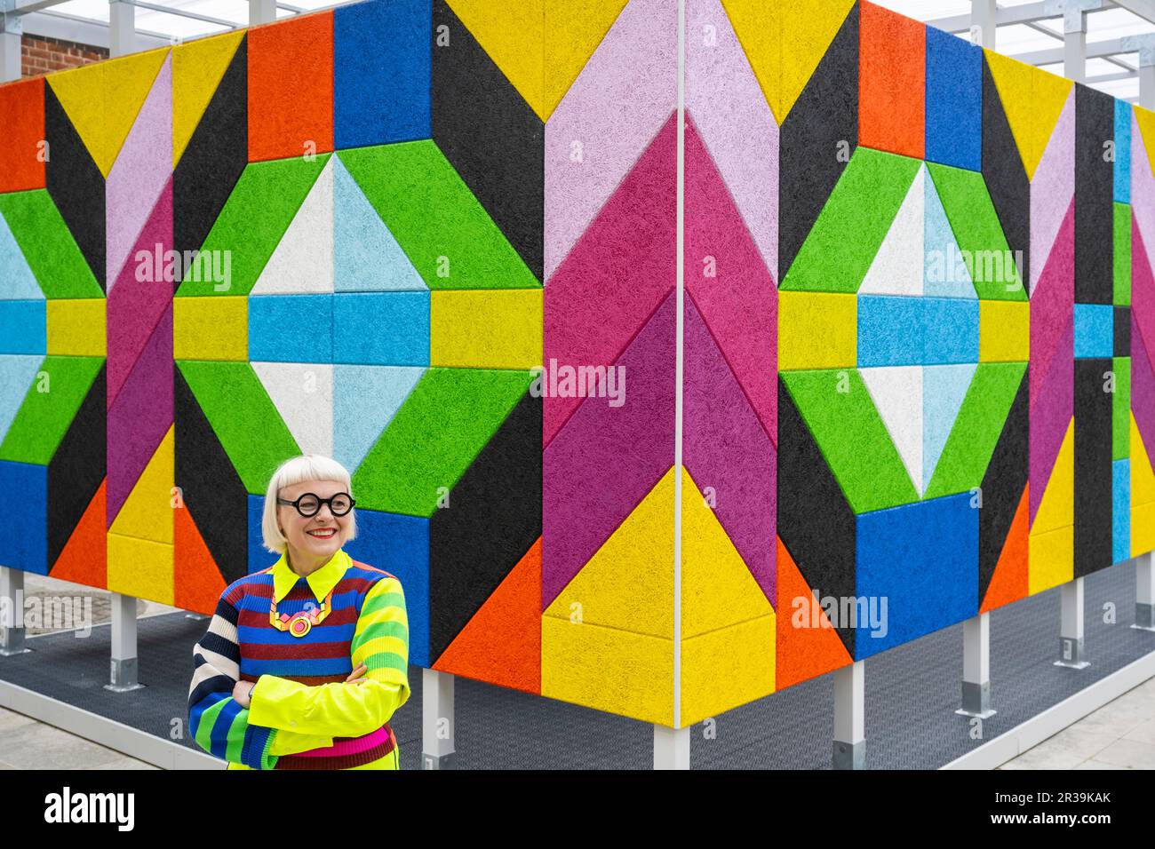 London, UK. 23 Mary 2023. British artist Morag Myerscough with her work ...