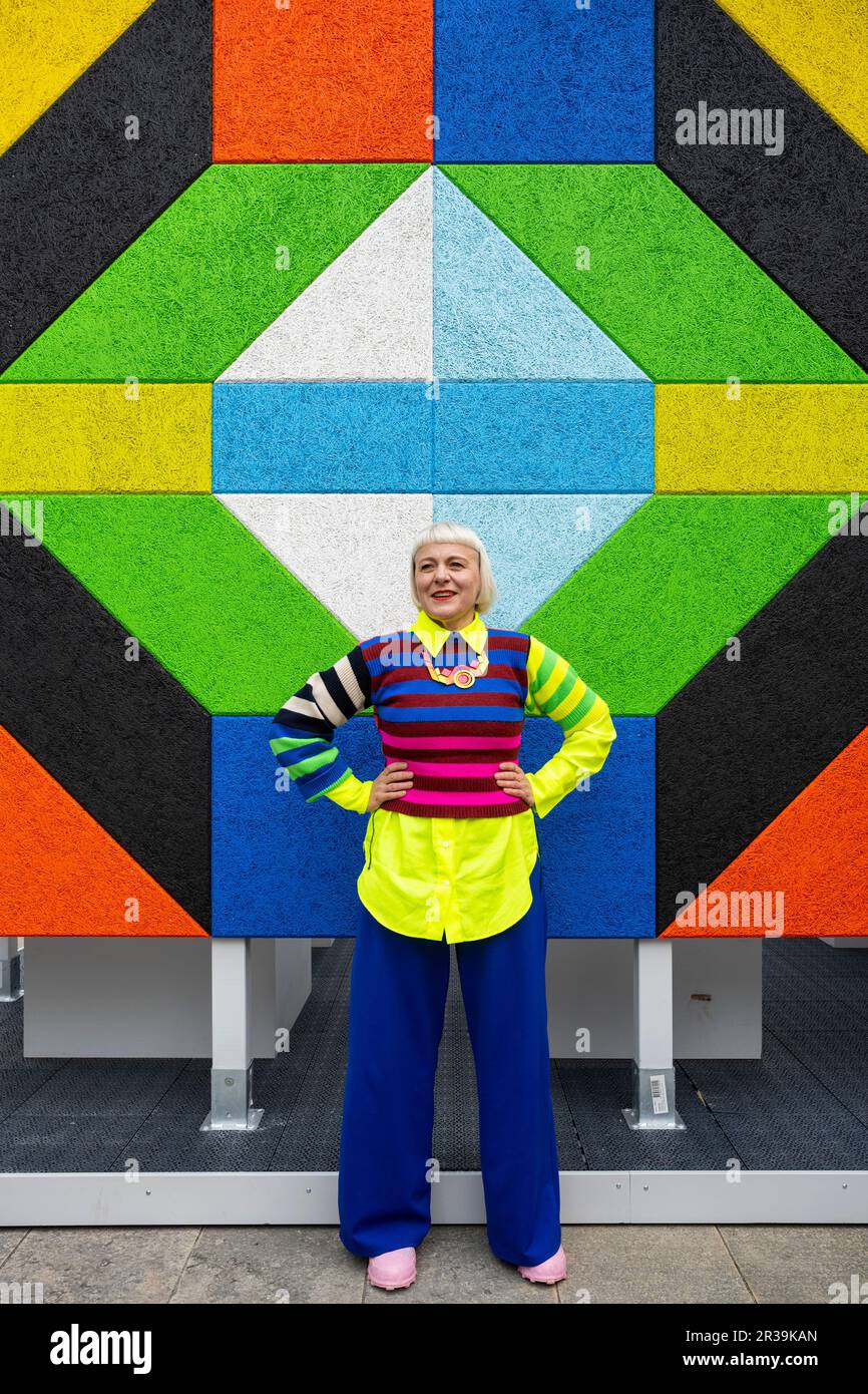 London, UK. 23 Mary 2023. British artist Morag Myerscough with her work ...