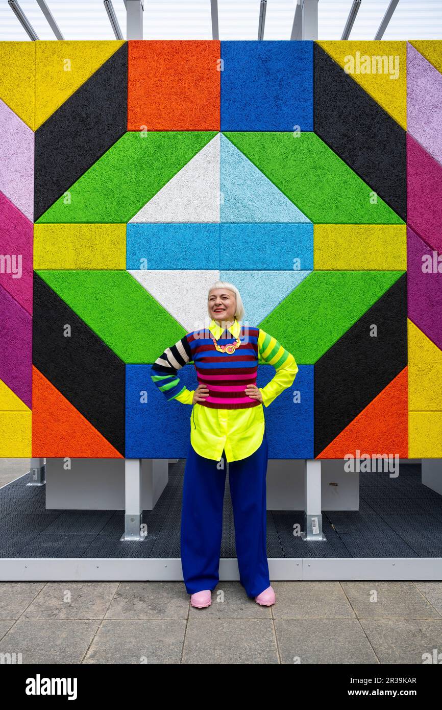 London, UK. 23 Mary 2023. British artist Morag Myerscough with her work ...