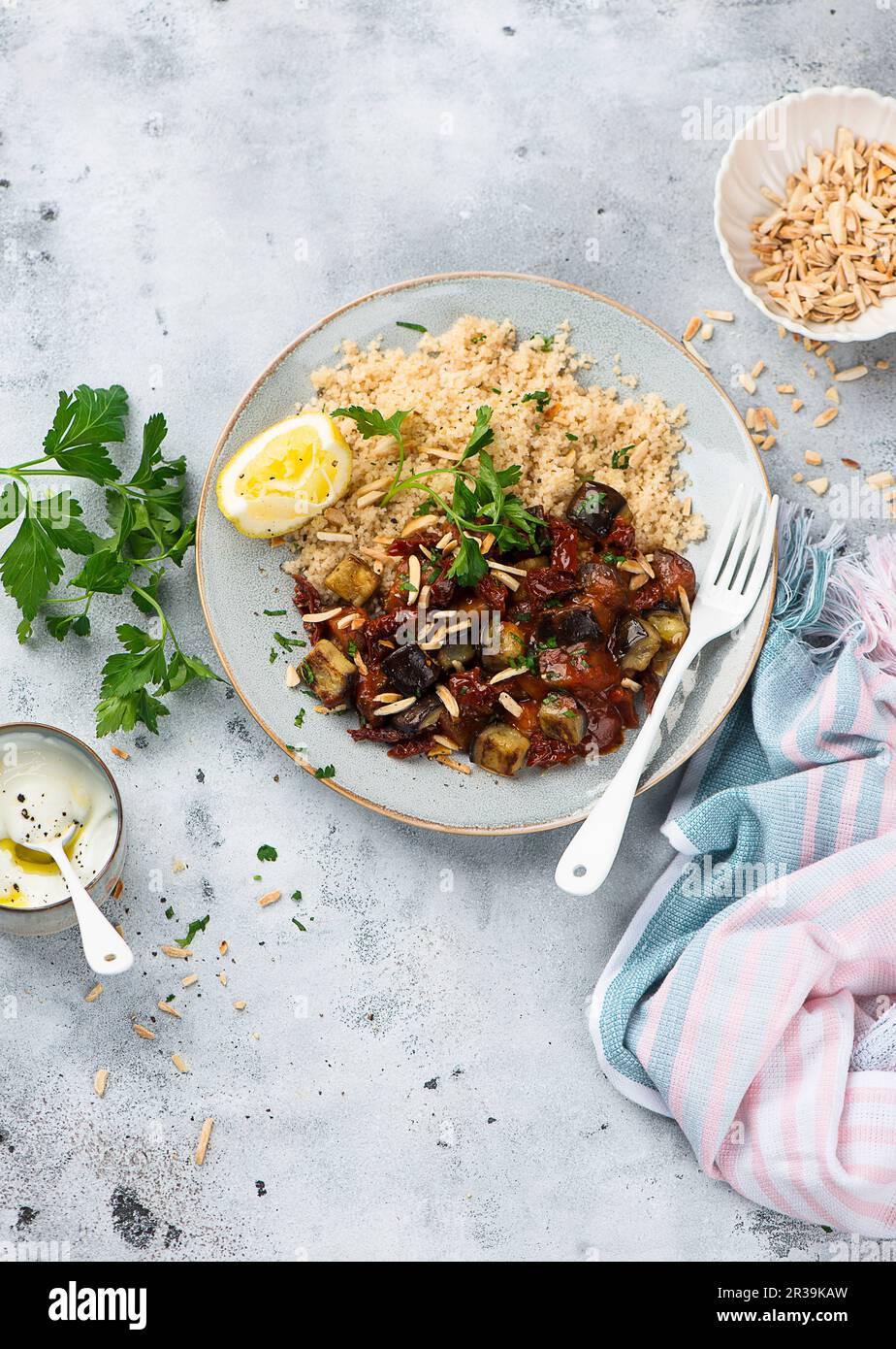 Greek almond and eggplant ragout Stock Photo - Alamy