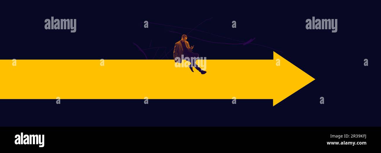 Contemporary art collage with business man, office worker sitting on ...