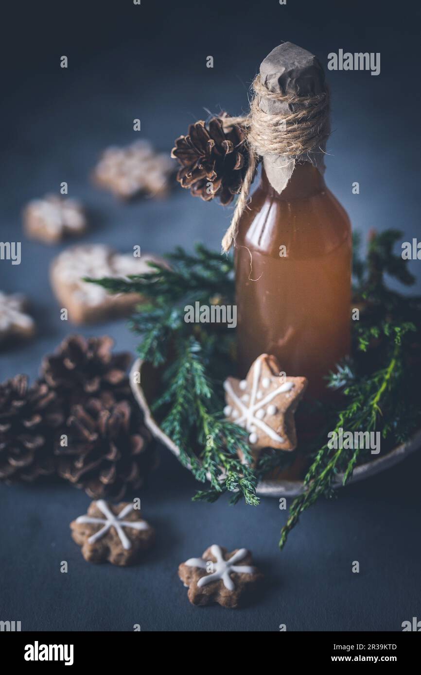 Gingerbread syrup in a bottle Stock Photo - Alamy