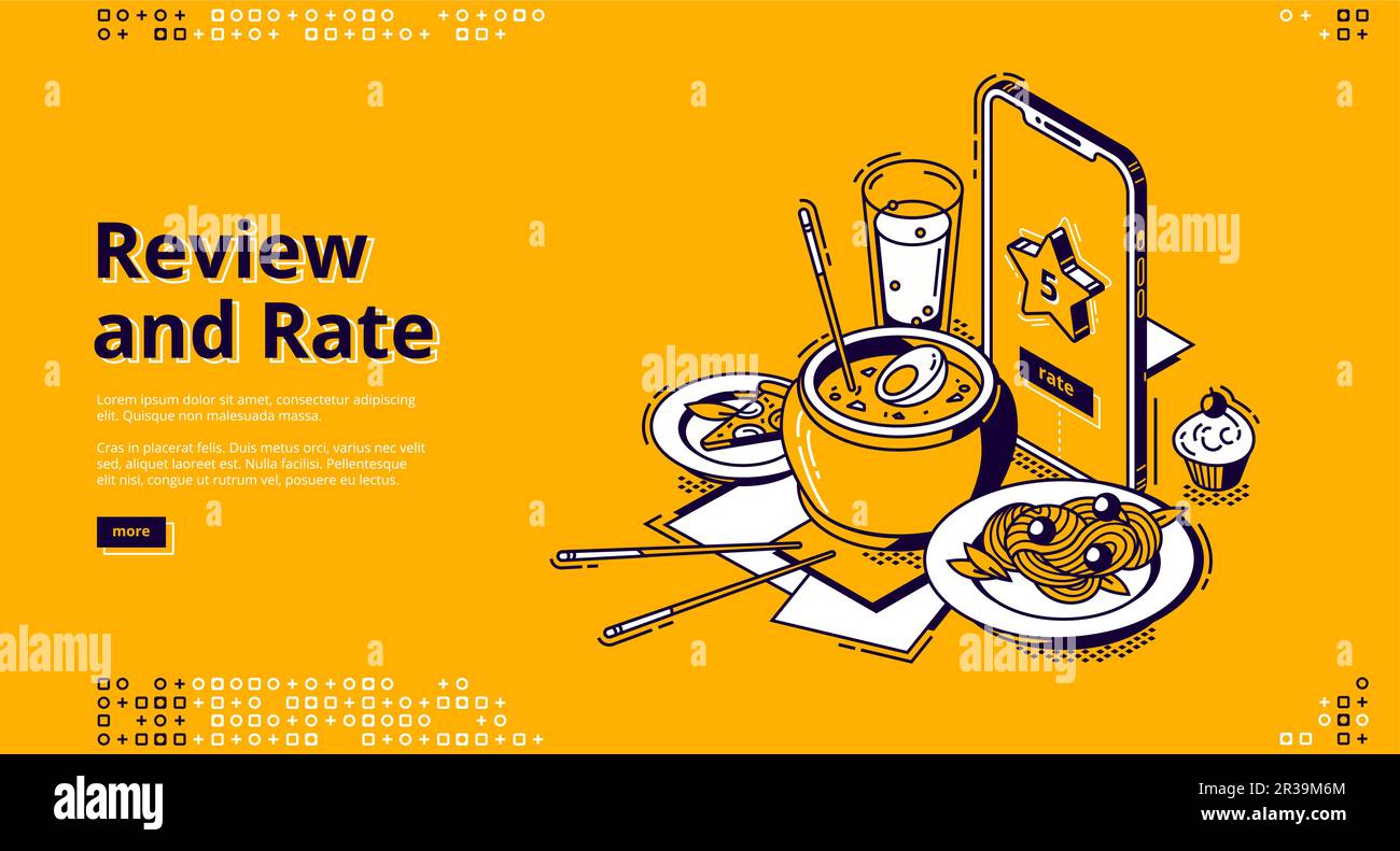 Restaurant rate, customer review isometric landing page, food delivery ...