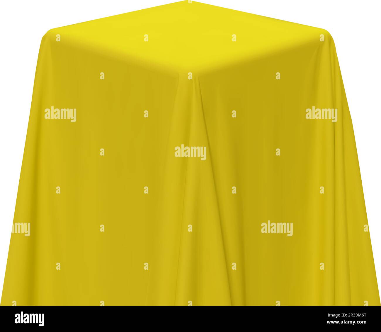Yellow fabric covering a cube or rectangular shape, isolated on white ...