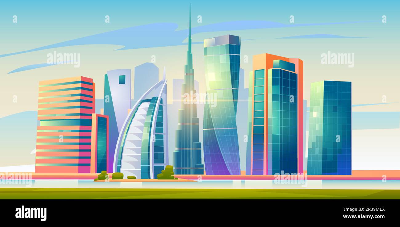 FEBRUARY 14, 2020. Cartoon vector illustration Burj Khalifa, Burj al ...