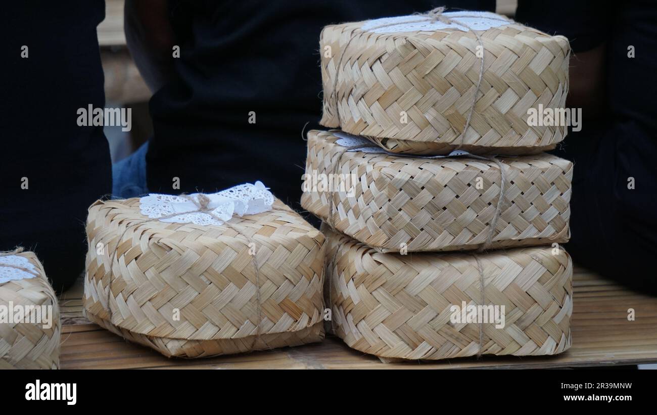 Indonesian rice box. This box is made of woven bamboo. This menu ...