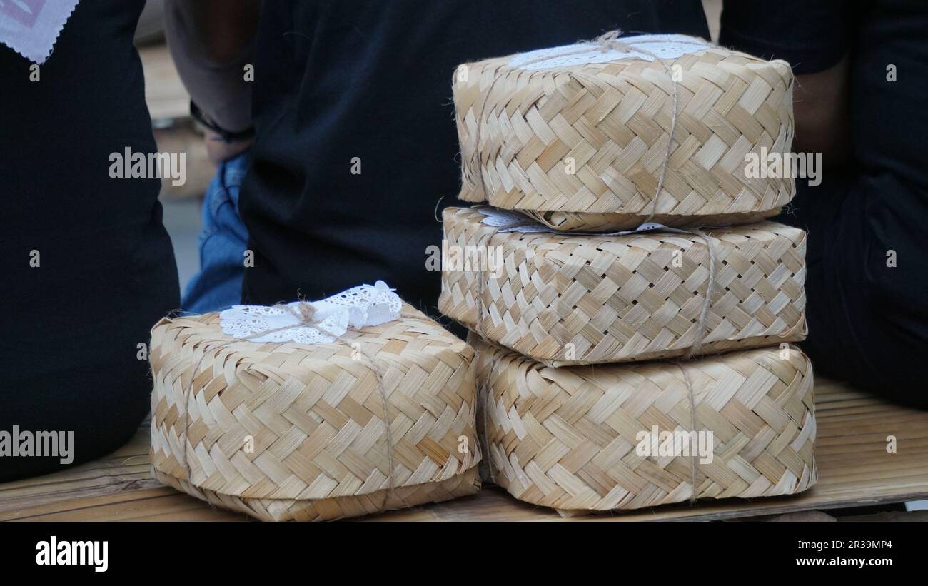 Indonesian rice box. This box is made of woven bamboo. This menu ...