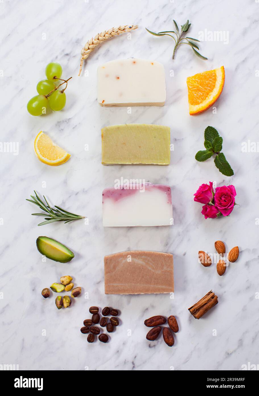 Slices of homemade soap in circle of natural ingredients Stock Photo ...