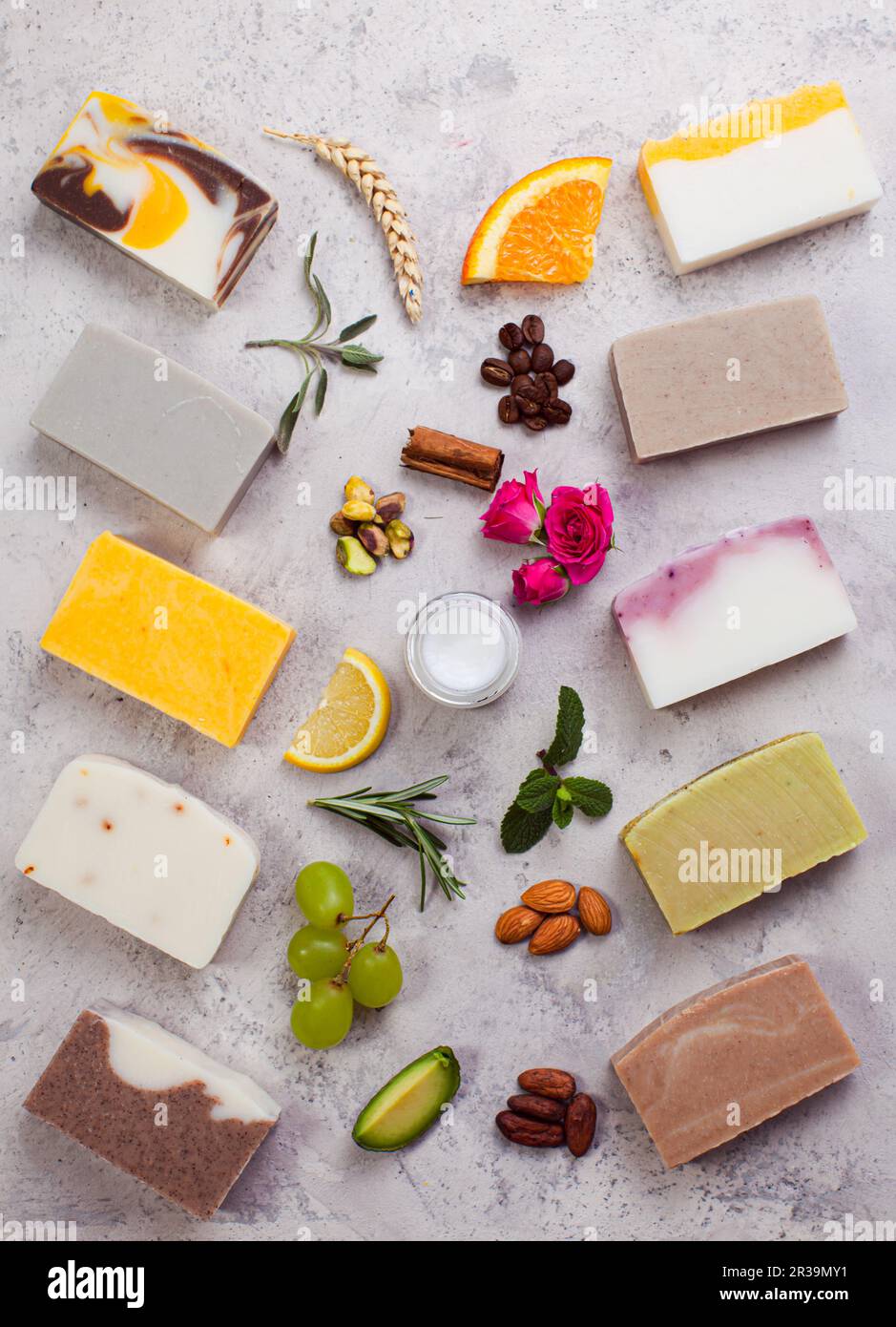 Set of different soap and their ingredients Stock Photo - Alamy