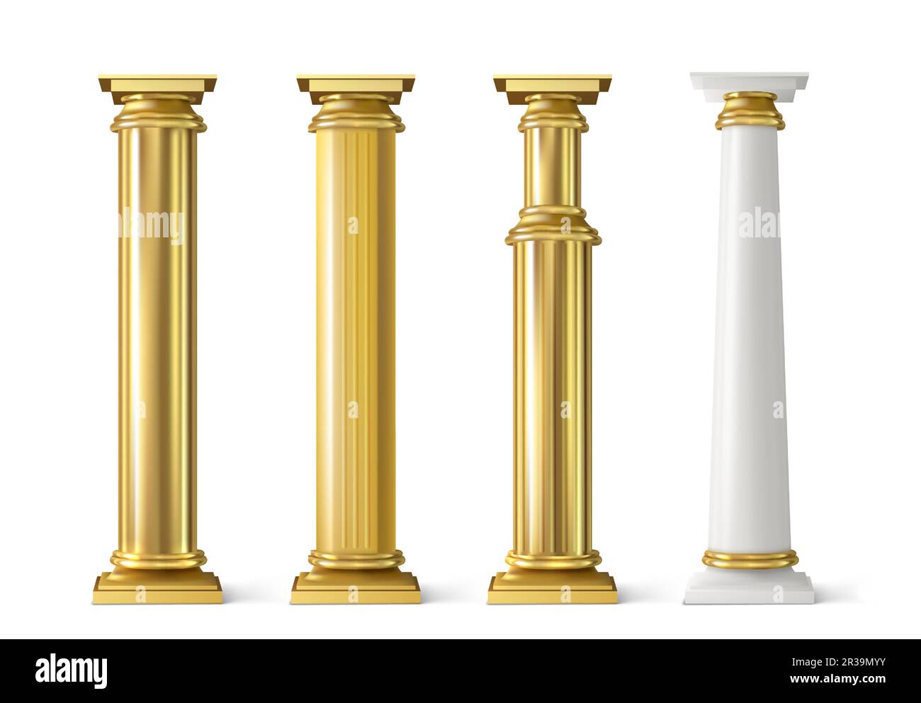 Antique gold pillars set. Ancient columns with golden decorative ...