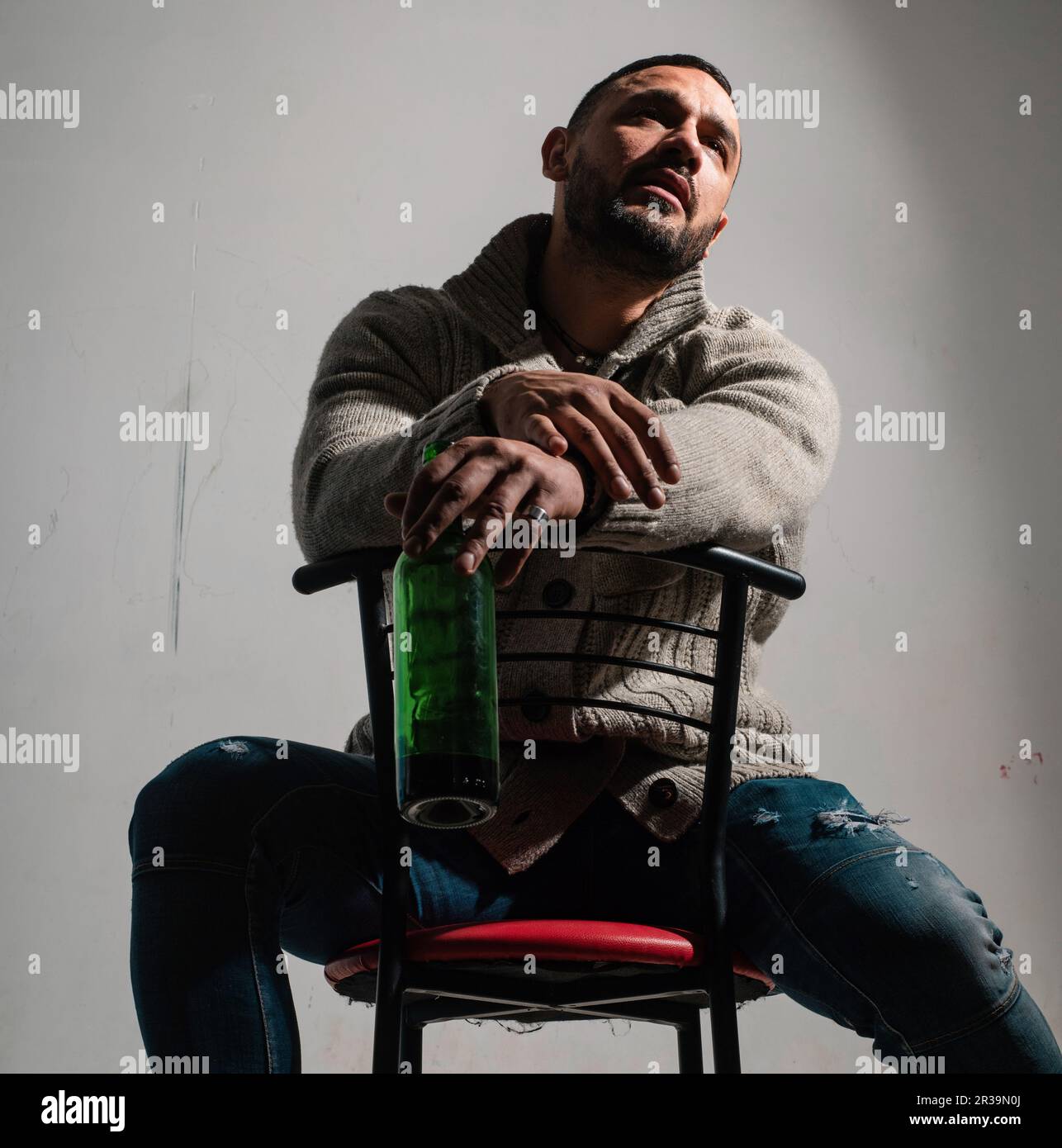 Drunk man hold whisky glass addicted alcohol need therapy. Alcoholism ...